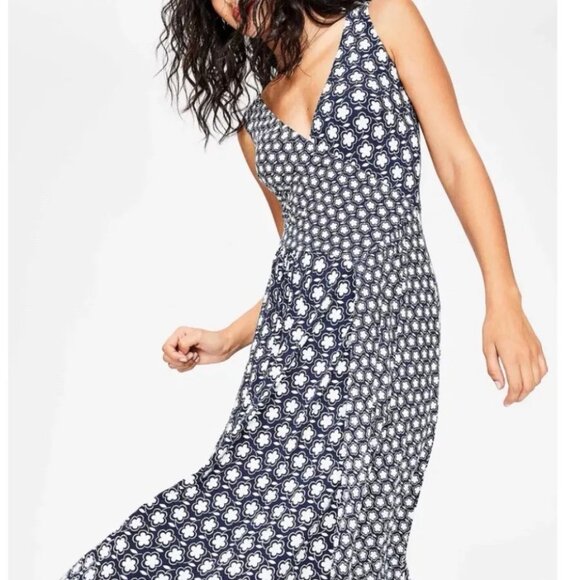 Boden | Dresses | Boden Jennifer Jersey Graphic Bl White Midi Faux Wrap ...